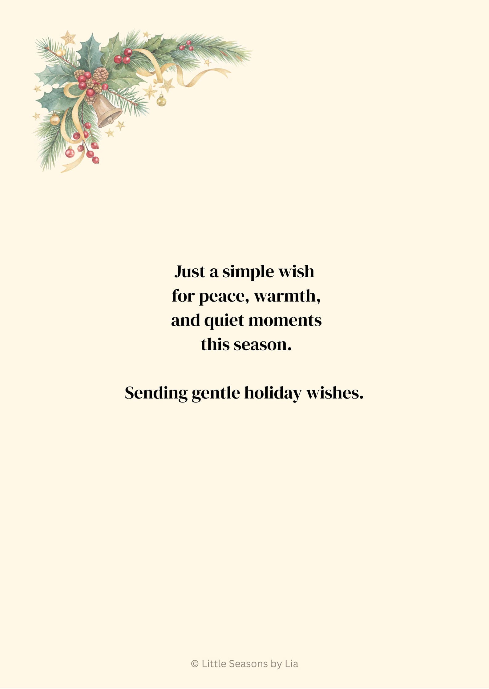 Gentle Holiday Wishes Printable A6 Greeting, Peaceful Seasonal Card ...