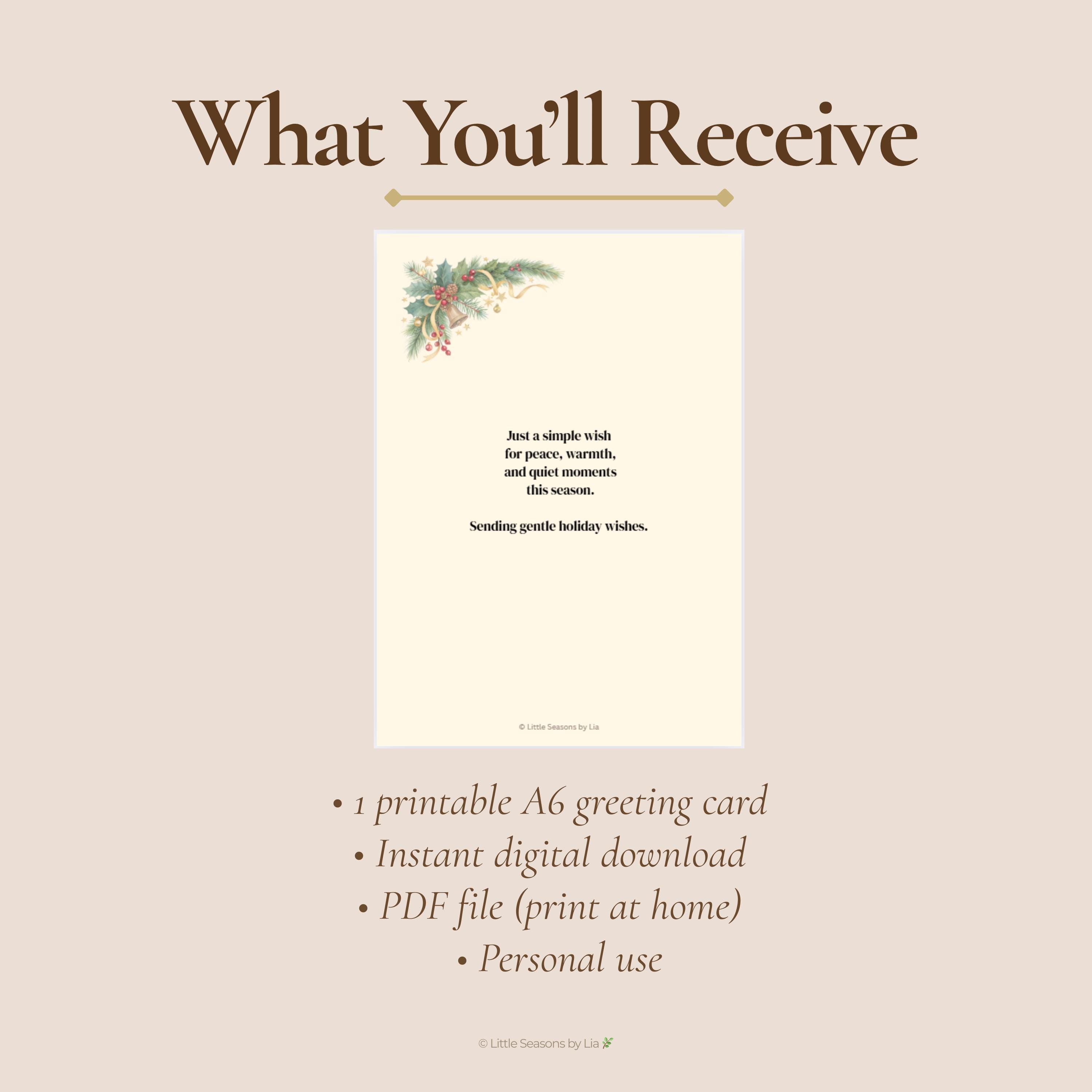 Gentle Holiday Wishes Printable A6 Greeting, Peaceful Seasonal Card ...