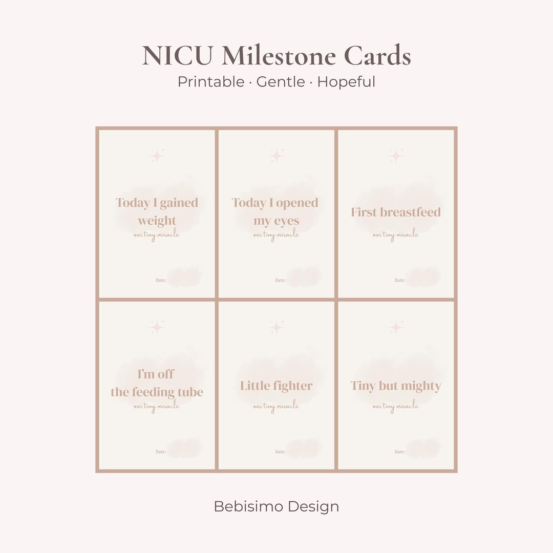 NICU Milestone Cards | Preemie Baby Milestones | Printable NICU Signs ...