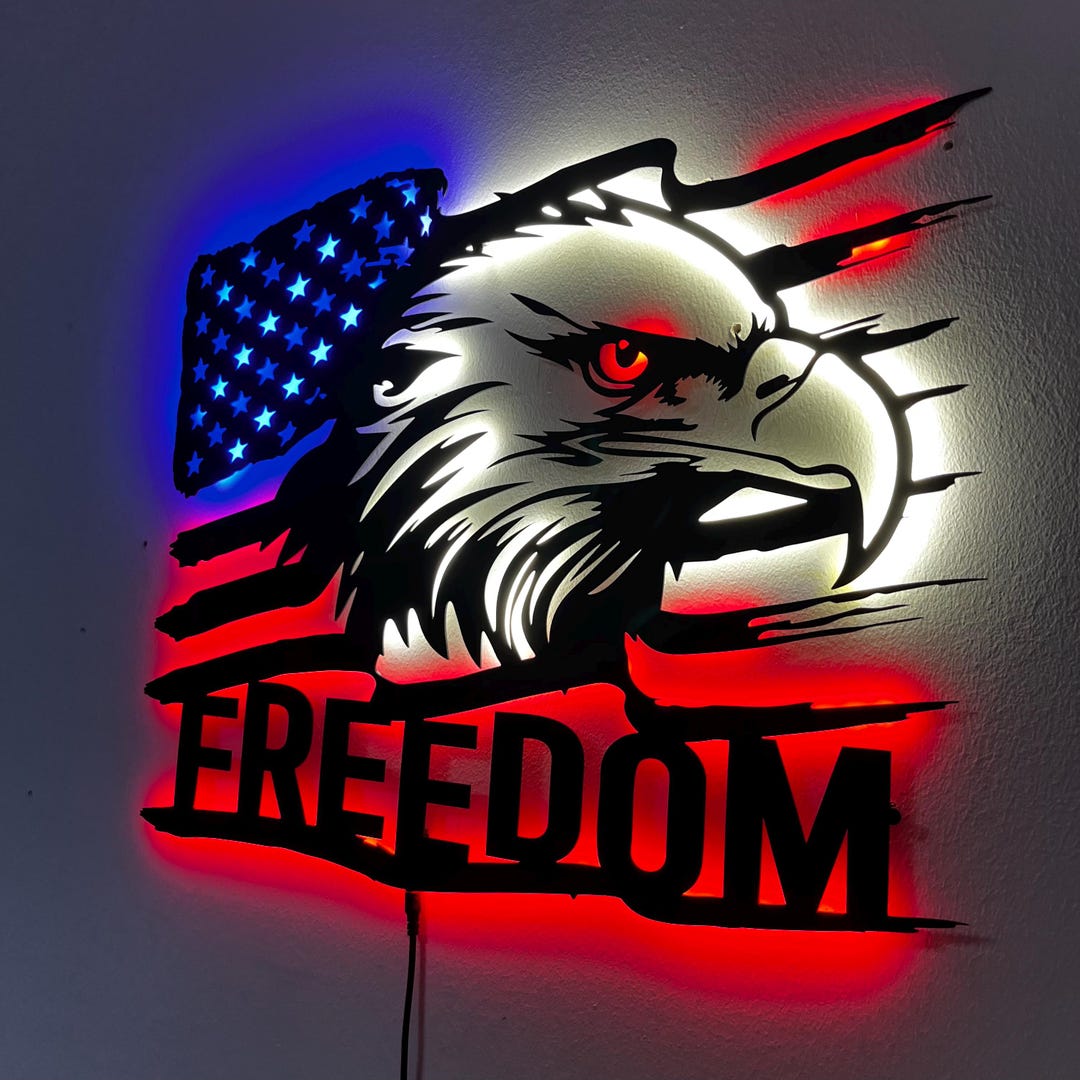 LED Lighted Metal USA Flag With American Eagle - Handmade Patriotic ...