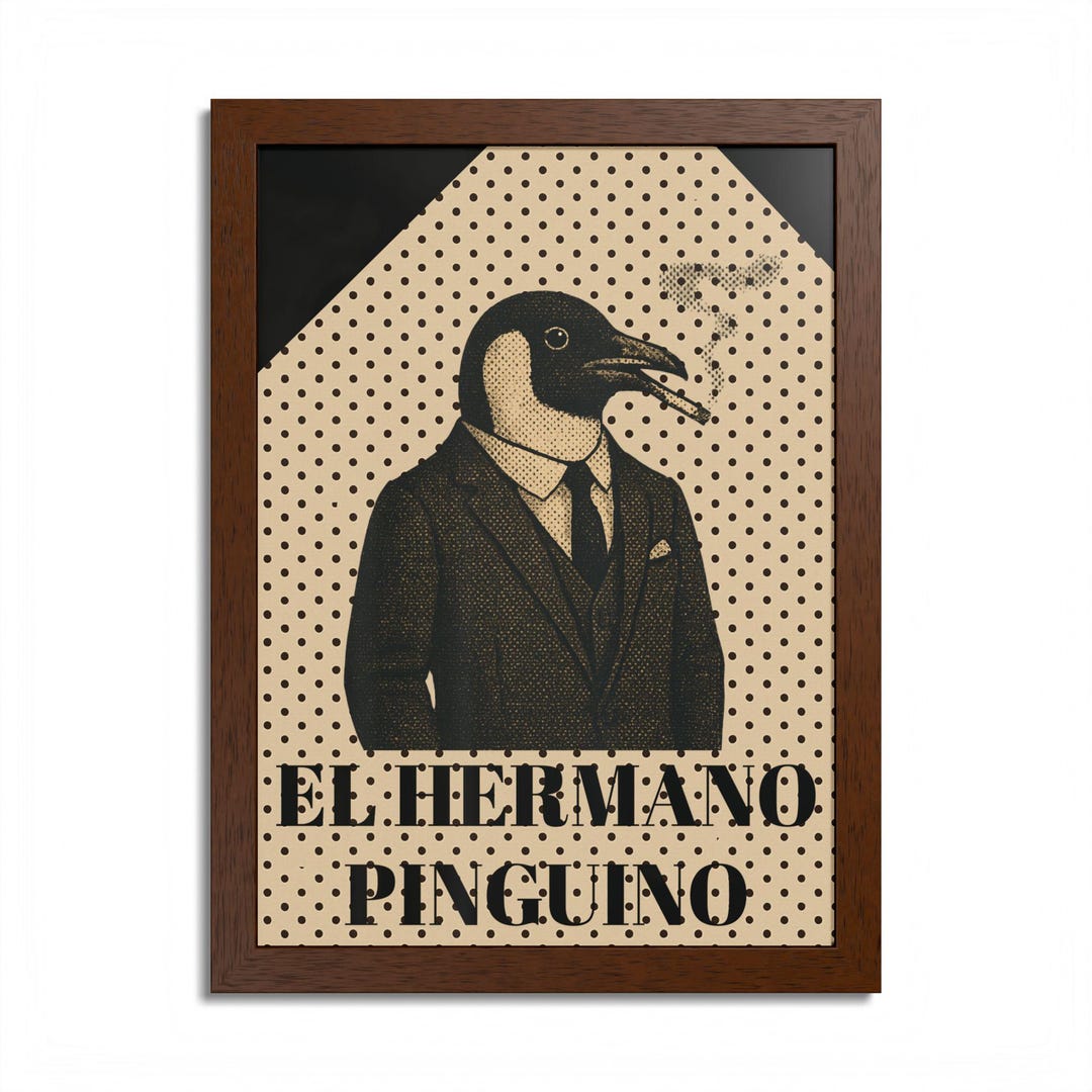 El Hermano Pingüino Penguin in Suit Framed Poster | Vintage Polka Dot ...