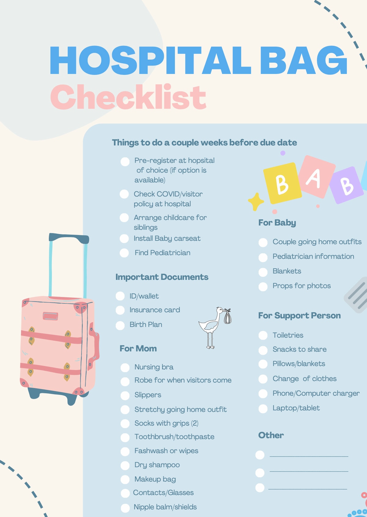 Electronic Digital PDF Hospital Checklist for Baby - Etsy