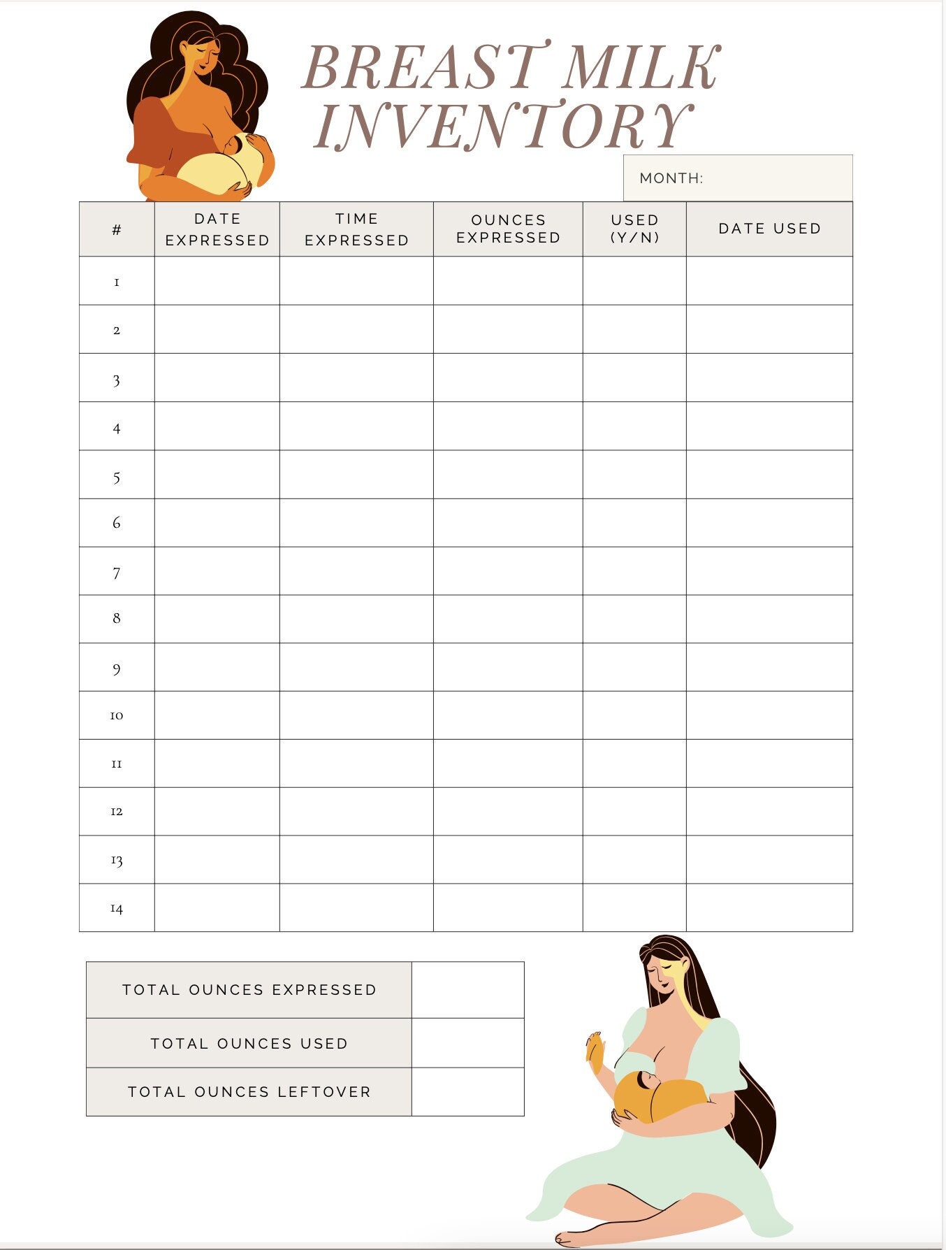 Electronic Digital PDF / Word Doc Breast Milk Inventory Log (for ...