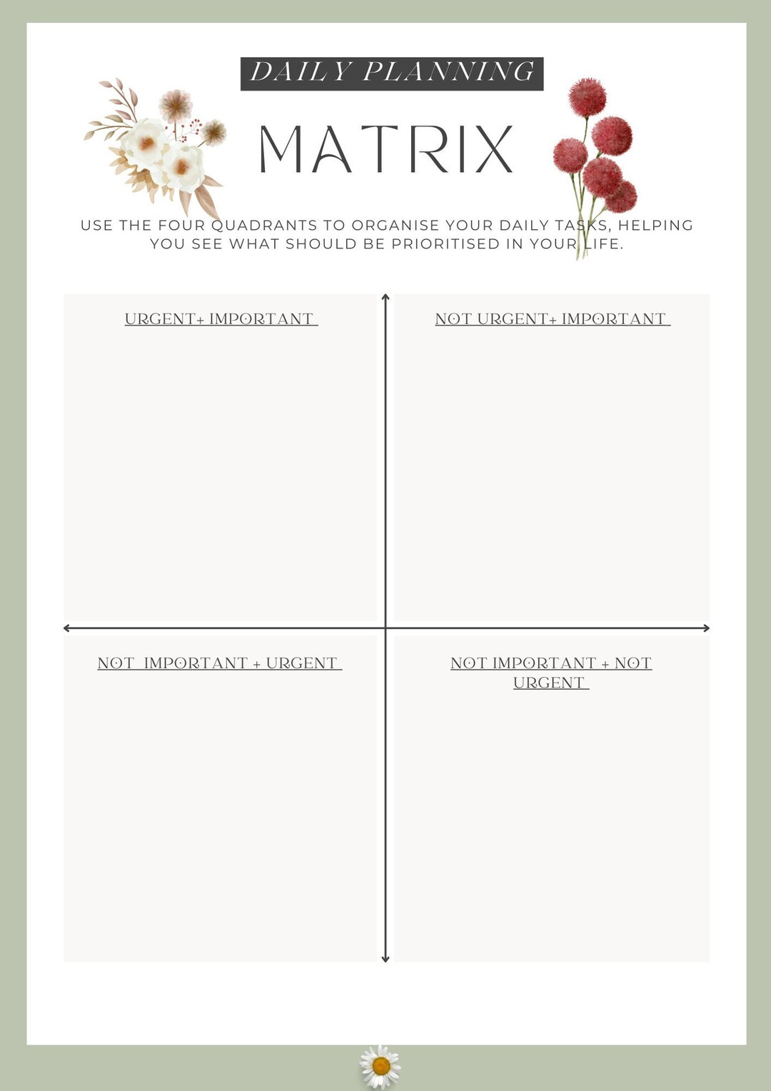 Daily Digital Planner Worksheet - Eisenhower Matrix for Professionals ...