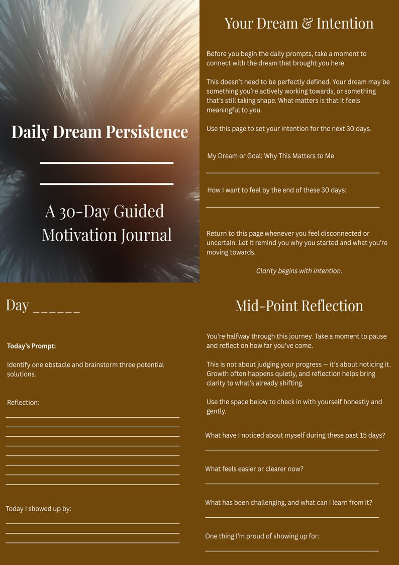 2026 | 30 Day Motivation Journal | Daily Dream Persistence | Self ...