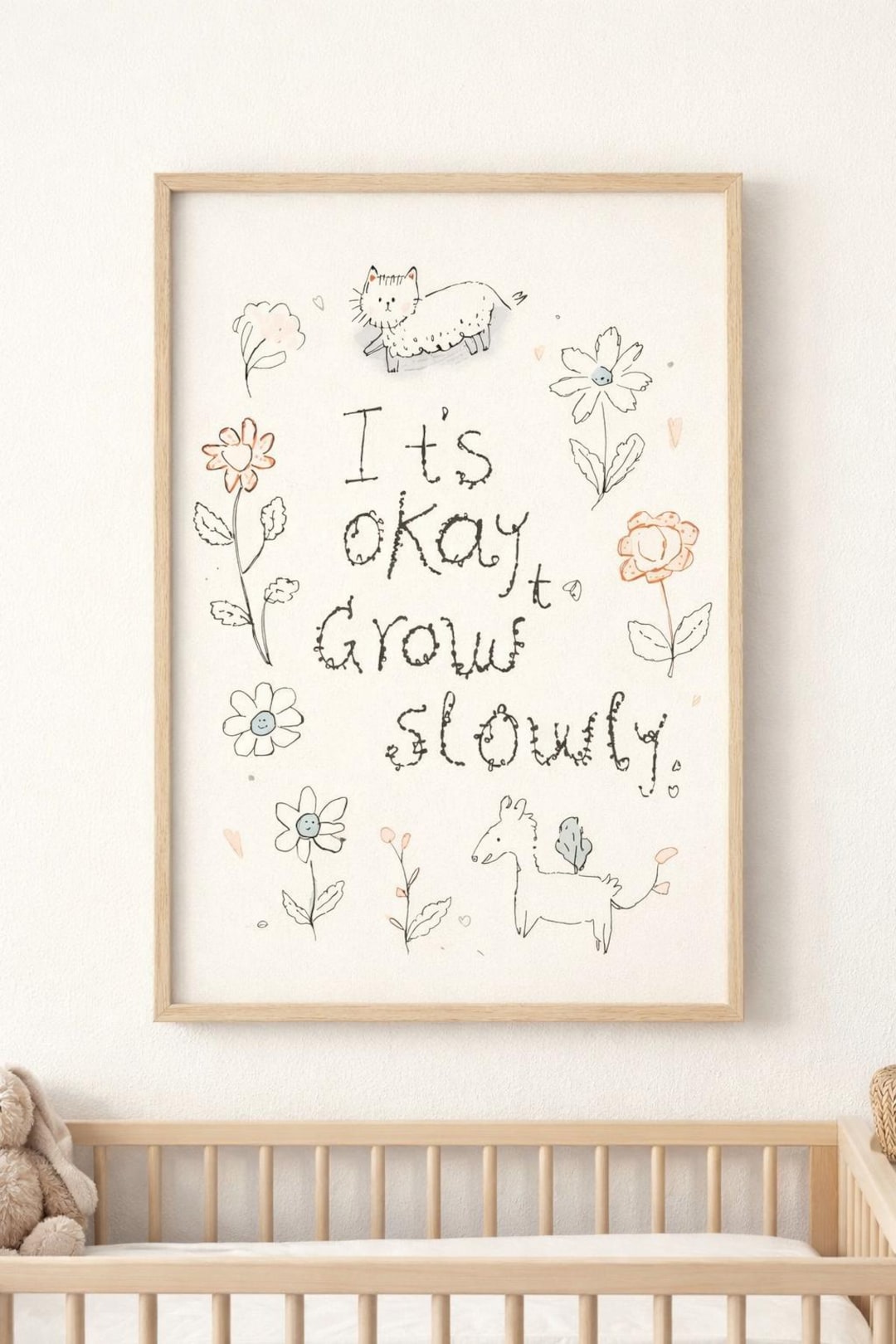 It’s Okay to Grow Slowly Wall Art, Encouraging Quote Print for Nursery ...