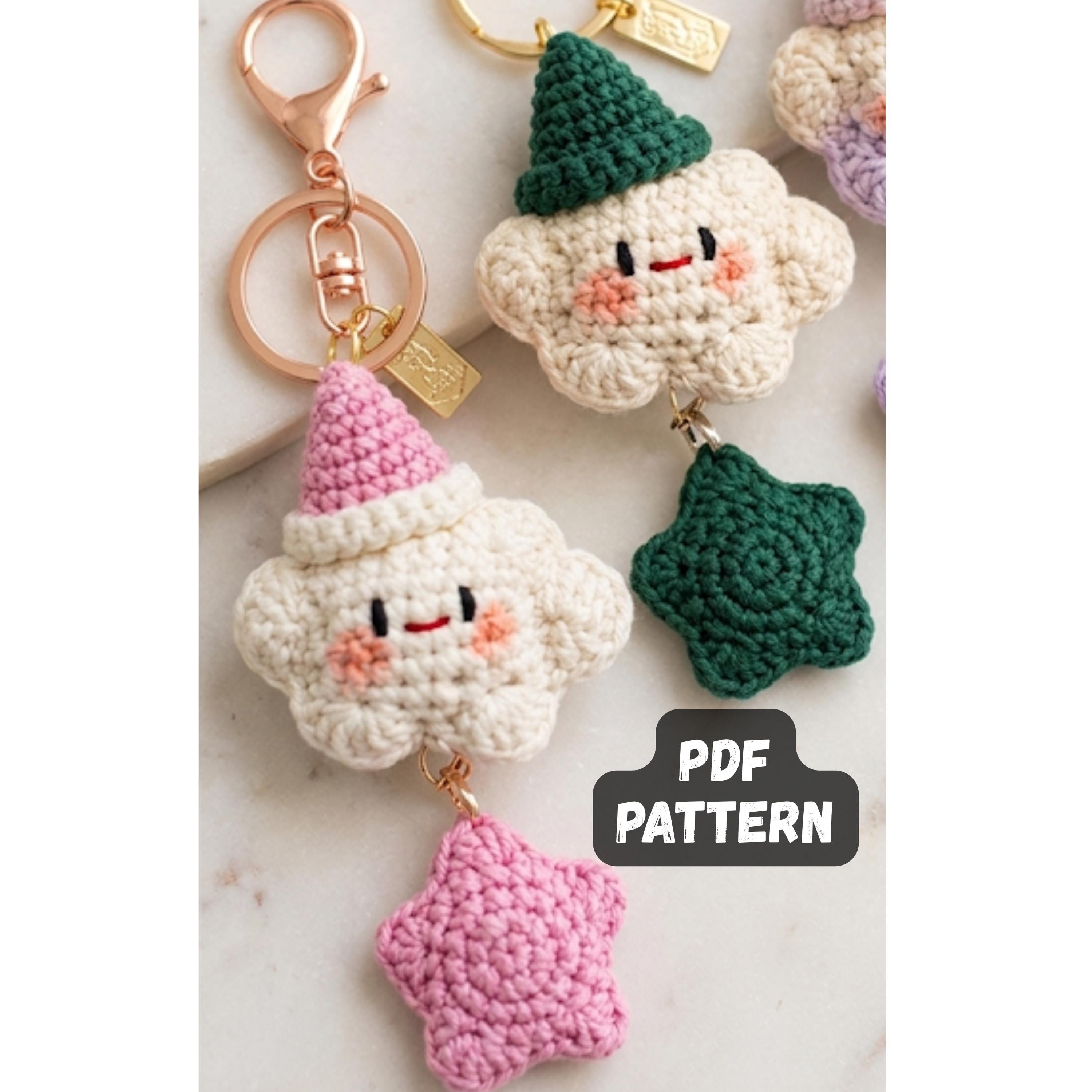 Crochet Cloud Keychain Pattern Kawaii Amigurumi Cloud With Star, Hat ...
