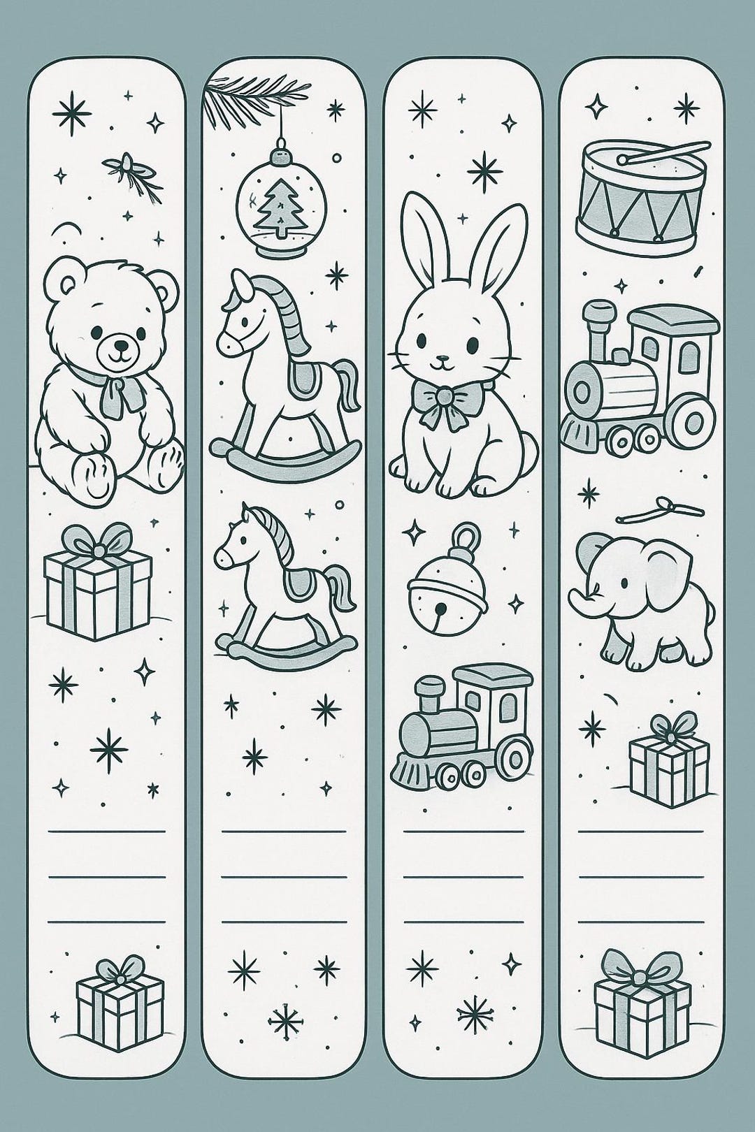 Christmas Coloring Bookmarks - Winter Animals & Toys (printable Set) - Etsy