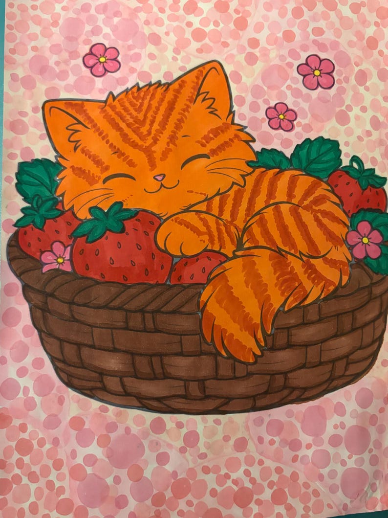 Strawberry Cats Spring Coloring Pages by Nova Aetheria - Collectible ...