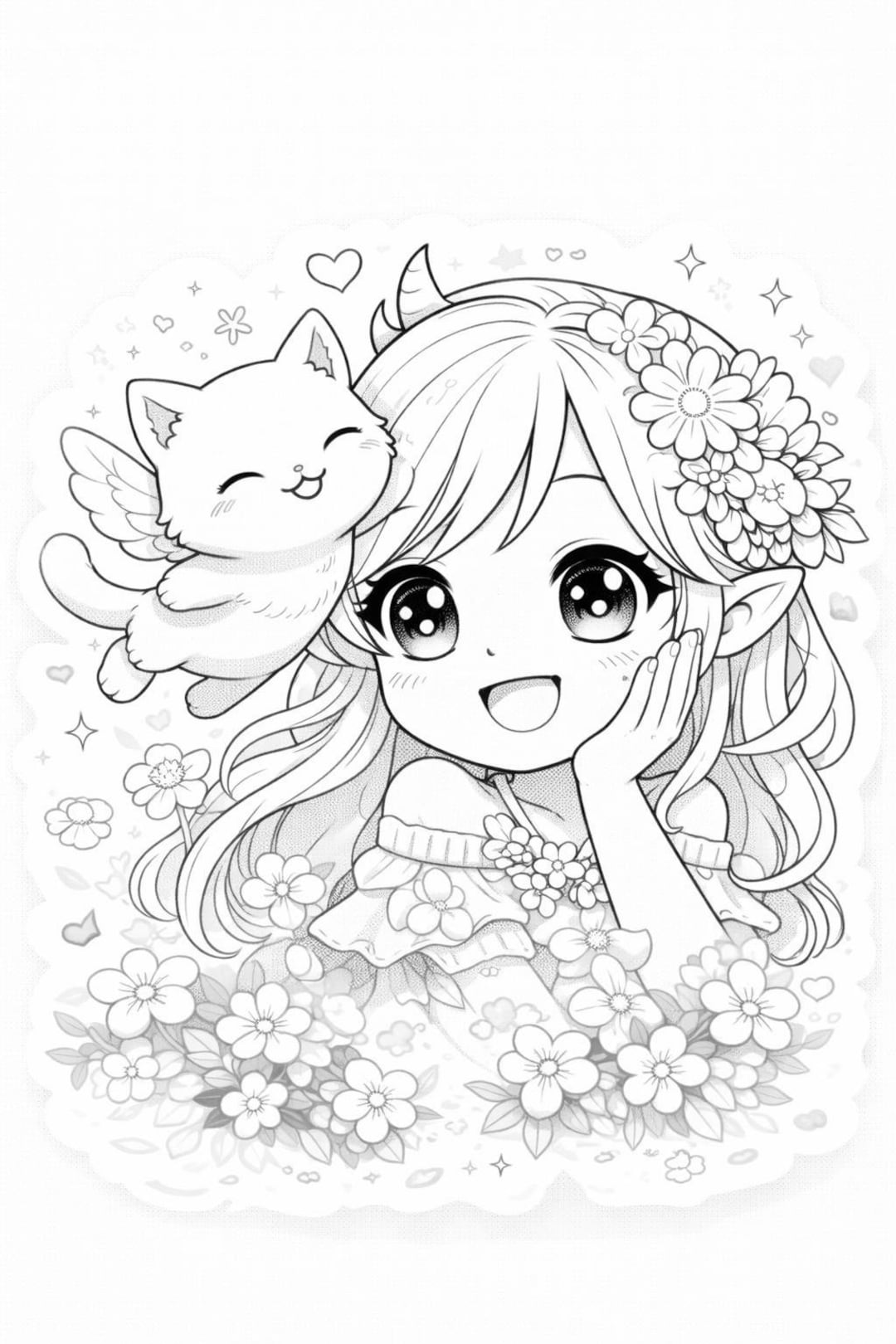 Chibi Cat and Fairy - Nova Aetheria Chibi Coloring 4 - Etsy UK