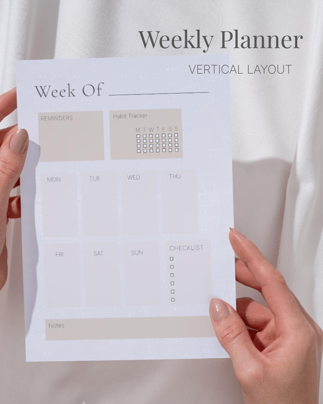 Neutral Weekly Planner Printable – Minimalist Vertical Layout (digital ...