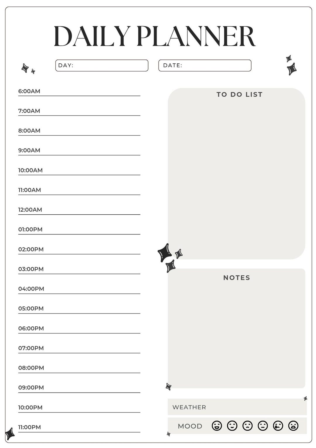Daily Planner Printable | Minimal Black and White Daily Planner | to Do ...