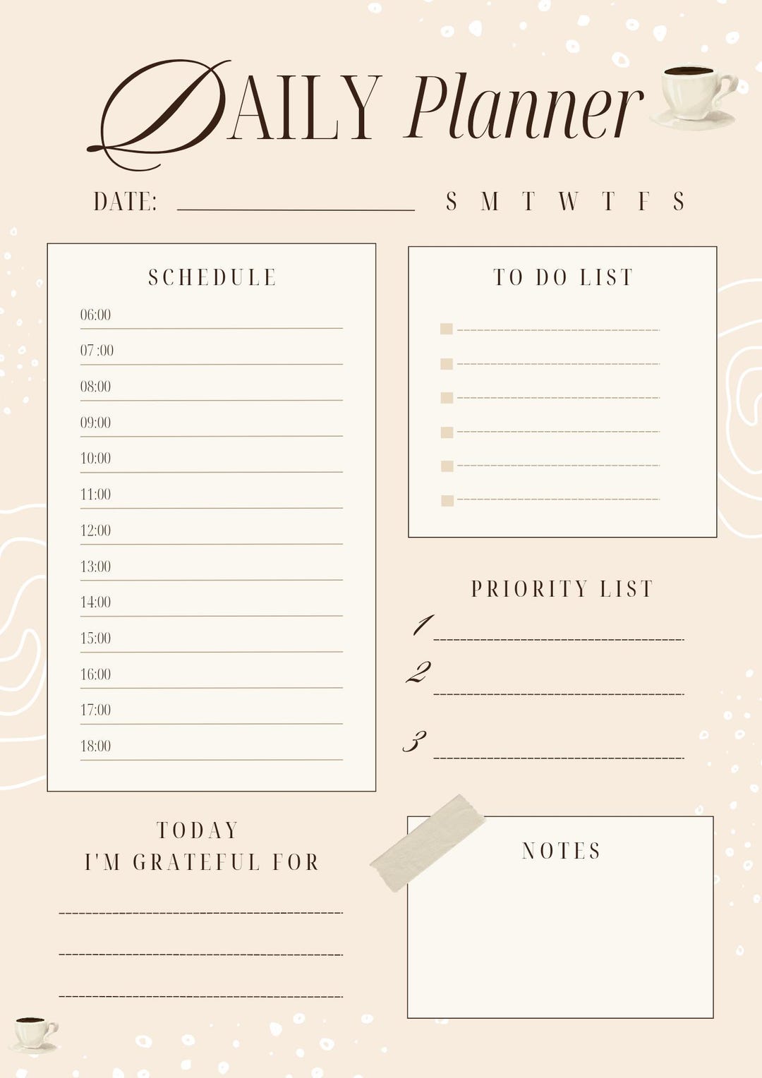 Minimalist Daily Planner Printable | Schedule, To-do List (PDF) - Etsy
