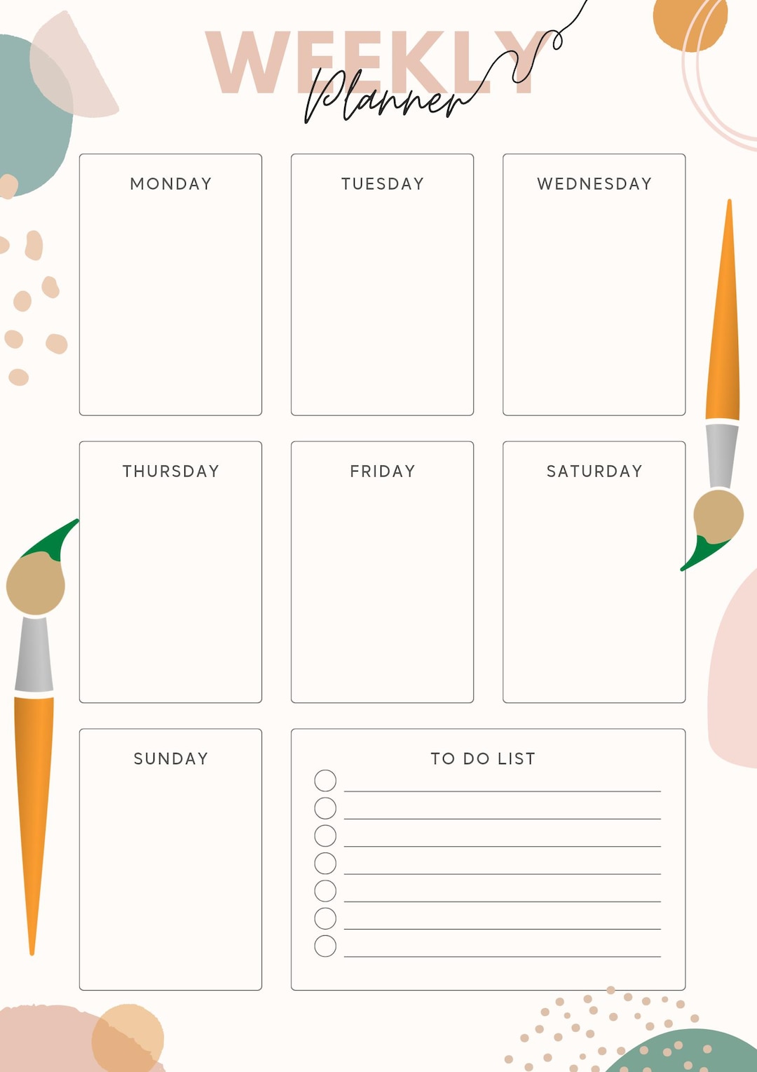 Boho Weekly Planner | Printable Weekly Schedule & To-do List | Artistic ...