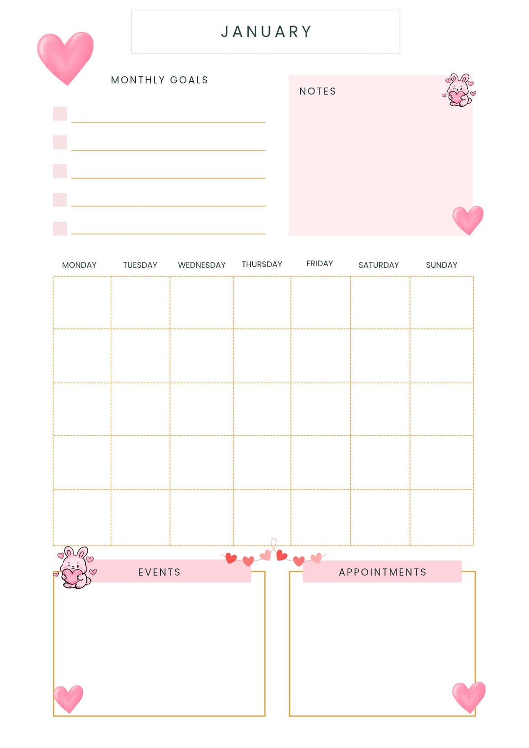 Cute Monthly Planner Bundle Printable | Kawaii Monthly Planner, Goals ...
