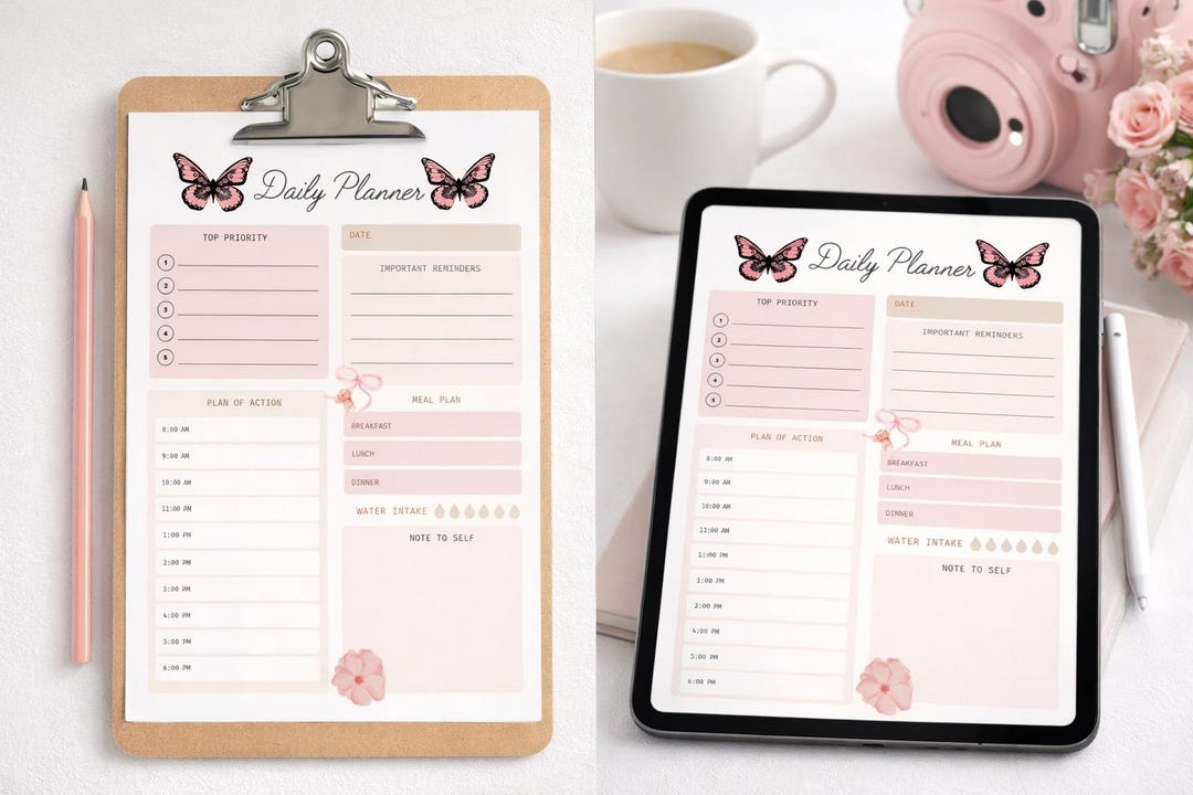 Daily Planner Printable | Pink Butterfly Daily Planner | to Do List ...