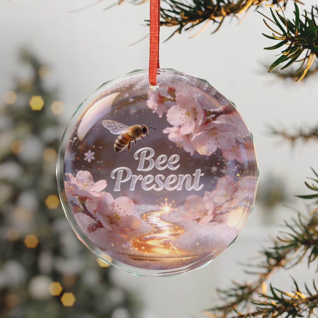 Bee Present Heart, Crystal Glass Ornament | Cherry Blossoms ...