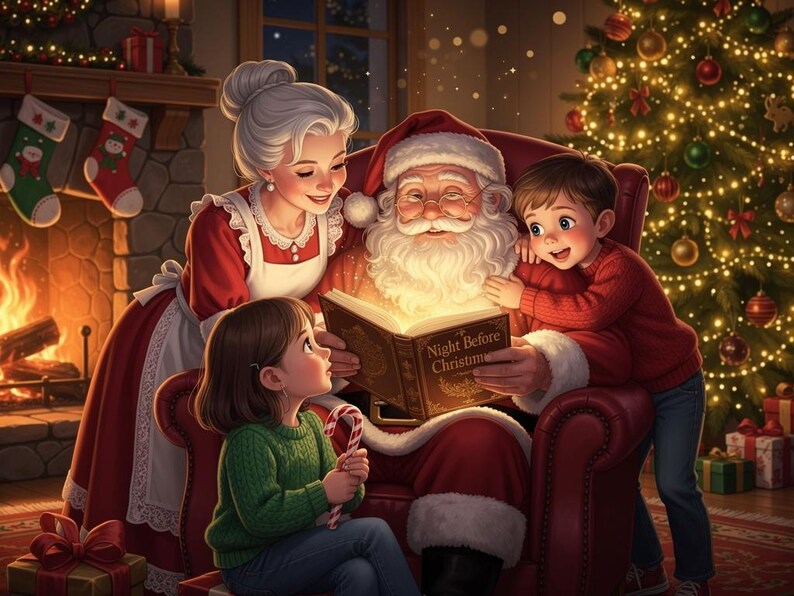 Santa Storytime Family • Cozy Christmas PNG - Etsy