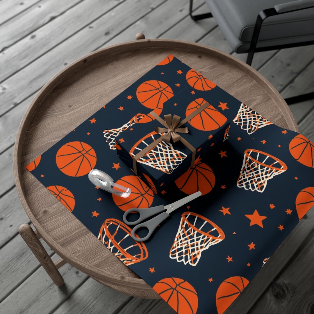 Basketball Pattern Gift Wrap Orange Hoops and Nets on Navy - Etsy
