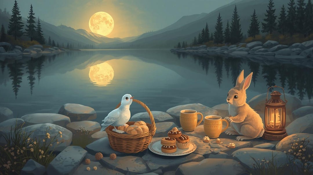 Moonlit Picnic Animals Clipart Bundle 20 PNG | Painterly Storybook ...