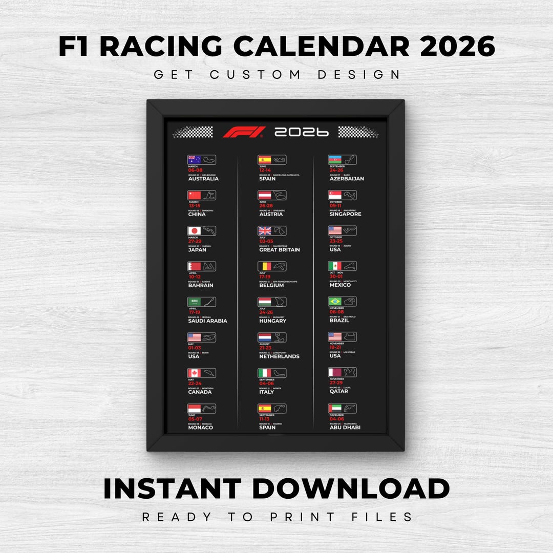 Formula One 2026 Calendar: F1 Grand Prix Schedule PDF, SVG & PNG Files ...