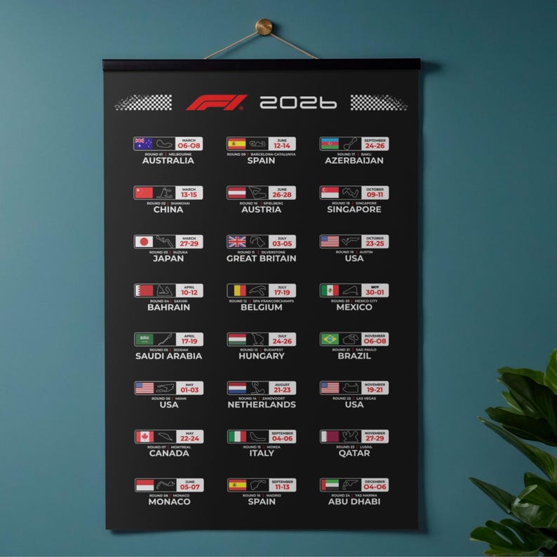 Formula One 2026 Calendar: F1 Grand Prix Schedule PDF, SVG & PNG Files ...