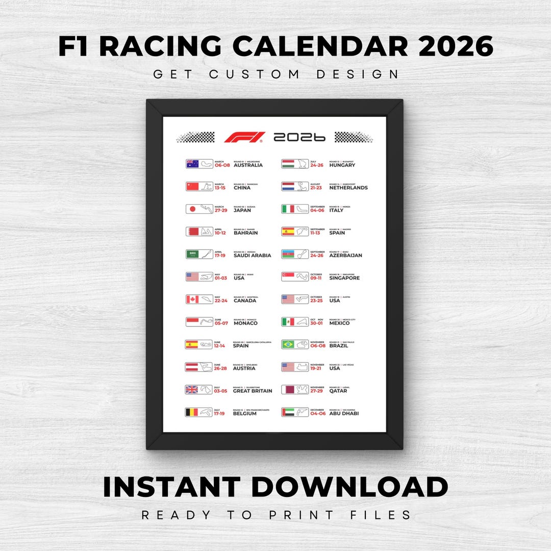 Formula One 2026 Calendar: F1 Grand Prix Schedule PDF, SVG & PNG Files ...