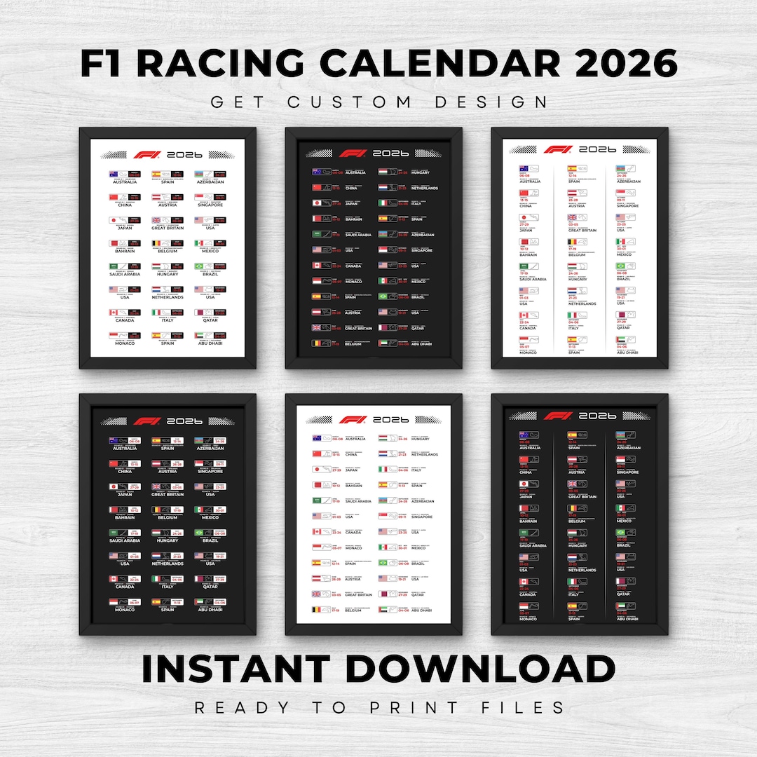 Formula One 2026 Calendar: F1 Grand Prix Schedule PDF, SVG & PNG Files ...