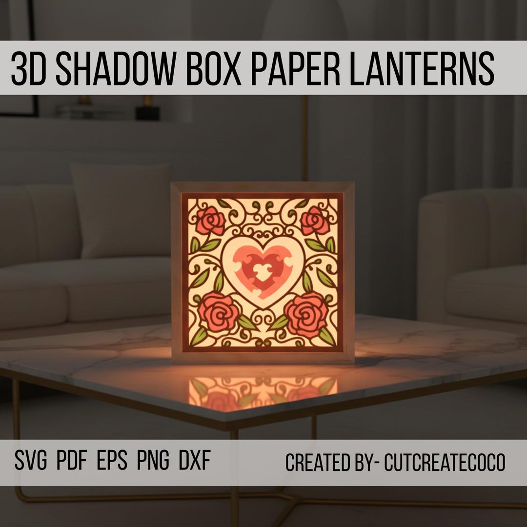 3D Valentine Heart Light Box SVG | Valentines Day Shadow Box SVG | Love ...