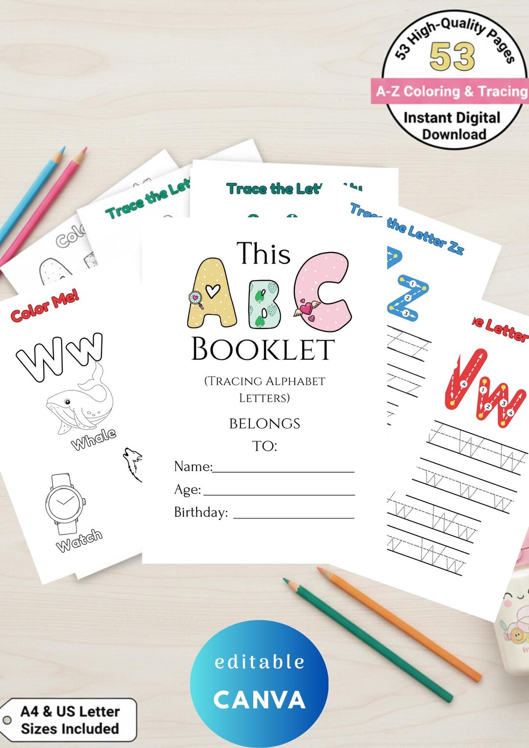 Editable Alphabet Poster Set, Canva Template, Nursery Decor (digital ...