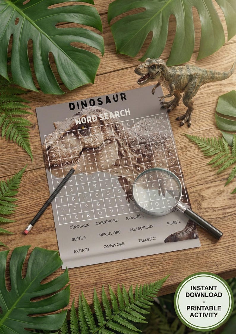 Dinosaur Word Search, Kids Jurassic Party Game (PDF Download A4 Size ...
