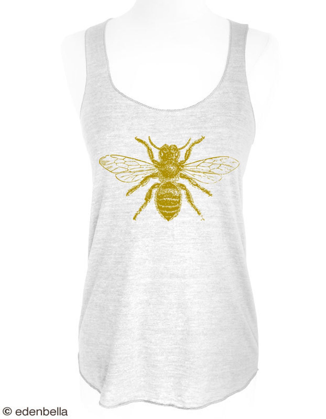 Bee 01 Shirt Soft Tri-blend Racerback Tank (gold Bee Print on Heather ...