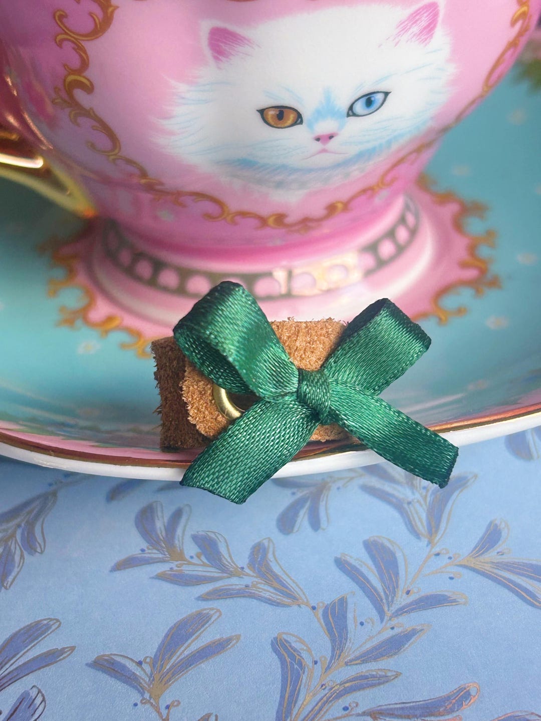 Teddy Bear Brown Repurposed Leather W/ Emerald Green Ribbon Hand ...