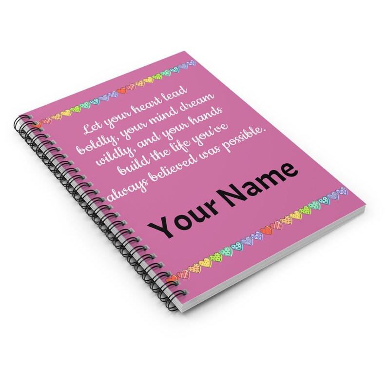 Inspirational Quote Heart Border Notebook, Personalized Gift for Her ...