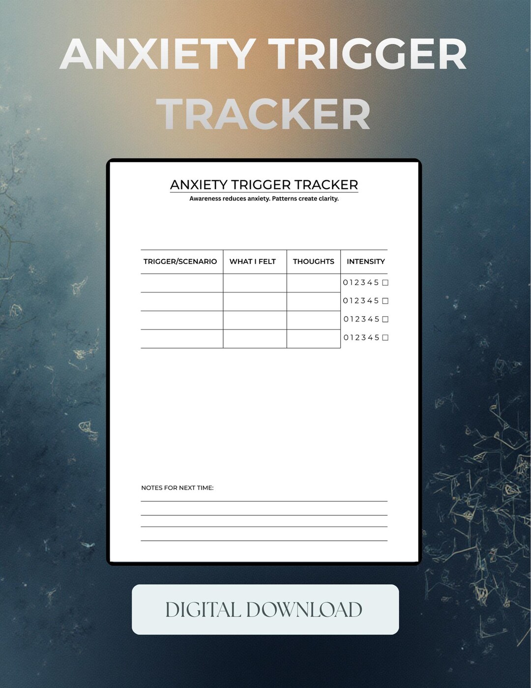 Anxiety Trigger Tracker Printable | Mental Health Awareness Worksheet ...