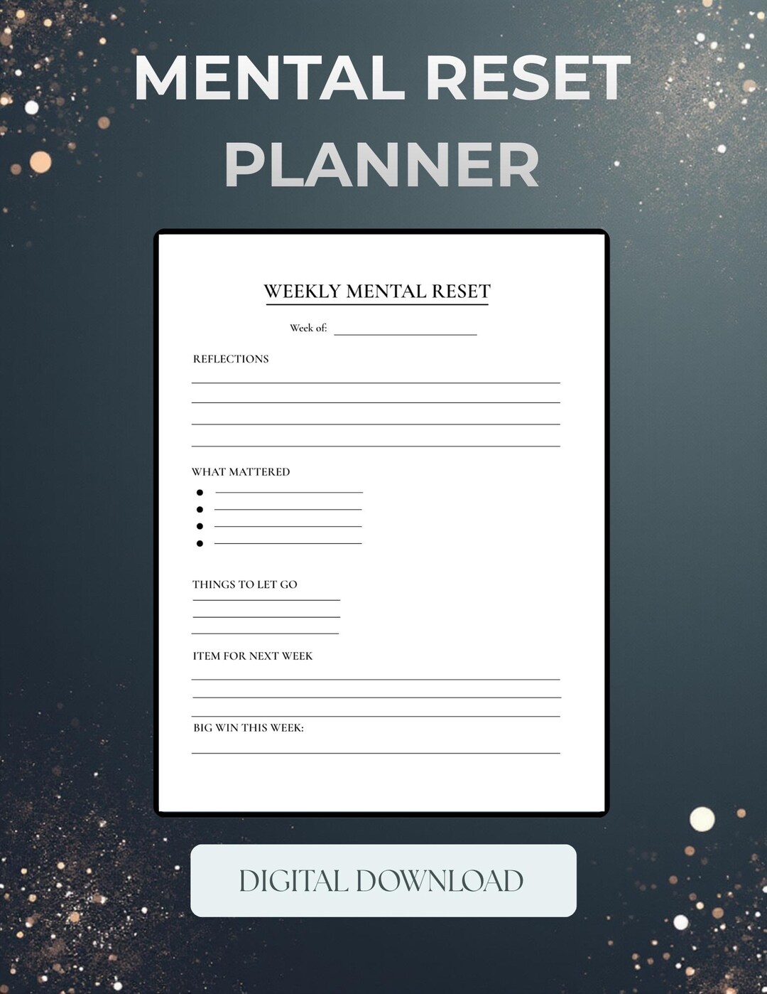 Weekly Mental Reset Planner | Minimalist Reflection Printable ...