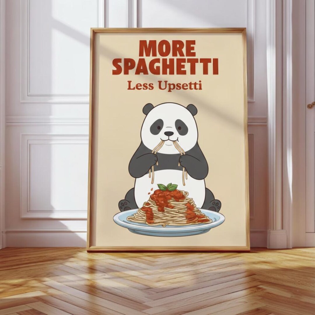 Funny Panda Kitchen Wall Art, More Spaghetti Print, Food Quote Poster ...