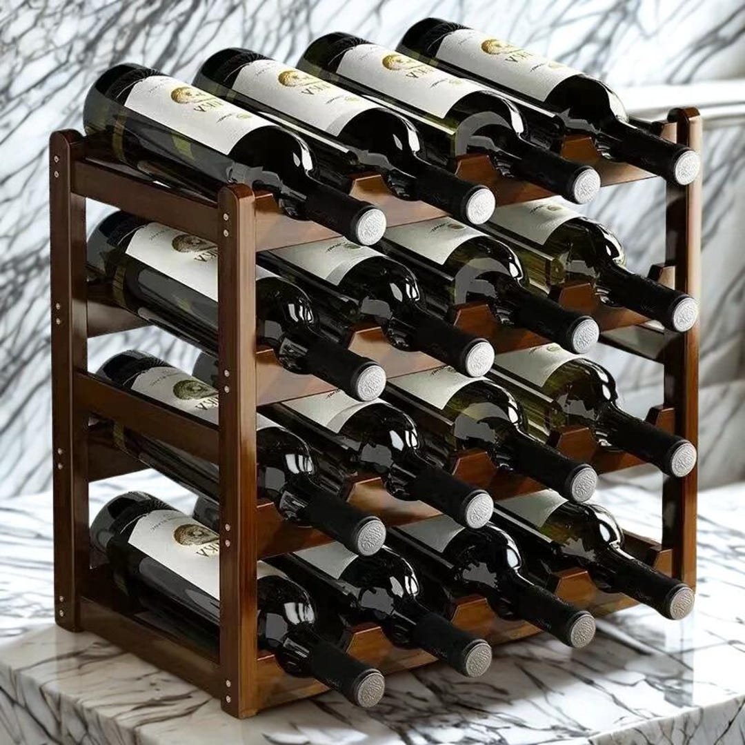 Modern Wooden Wine Cabinet Tabletop Bottle Holder Creative Grid Display ...