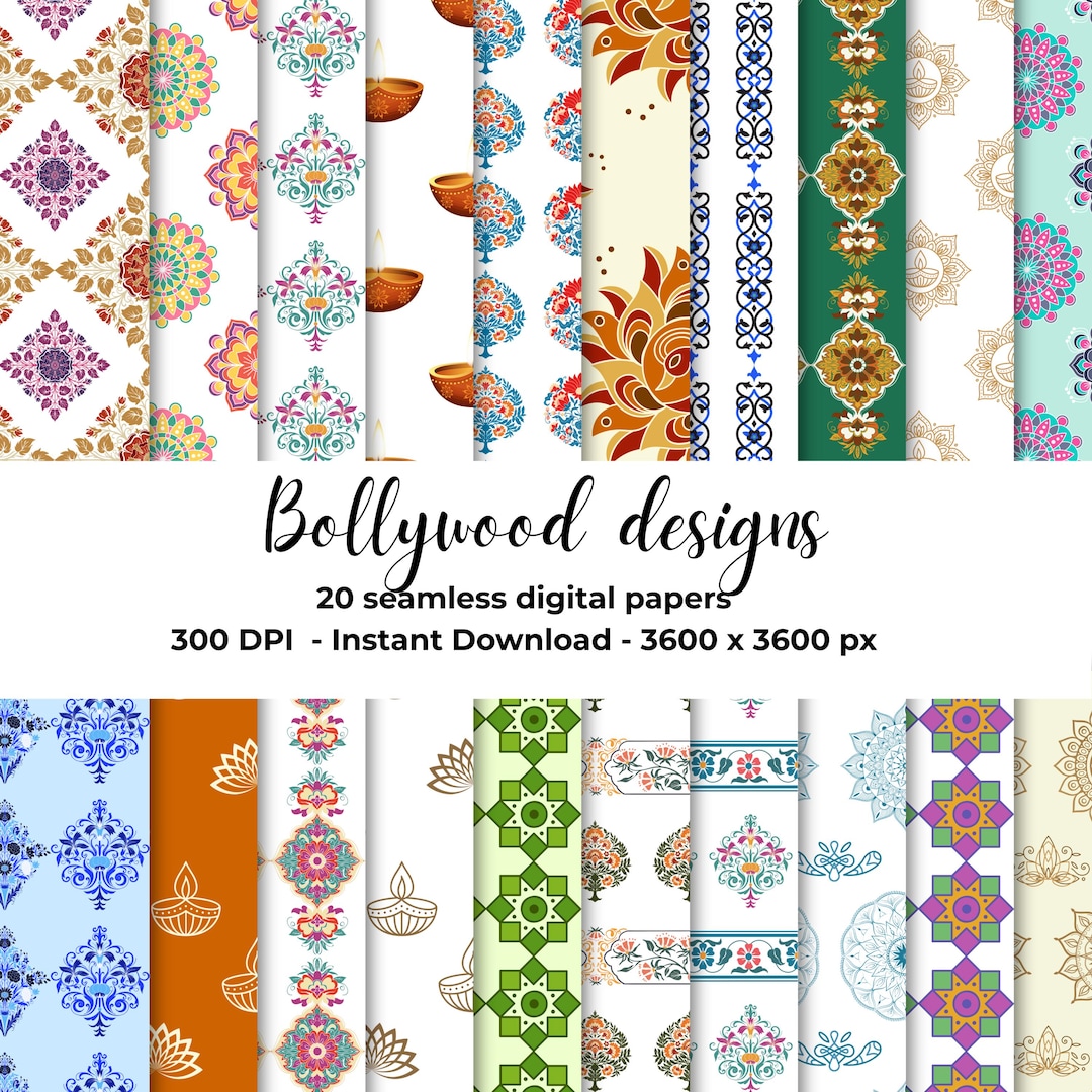 20 Seamless Bollywood Digital Images Bundle Printable Indian Papers for ...