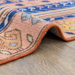 Vintage Caucasian Tribal Rug – Cobalt Blue Golden Peach – Bold Boho ...