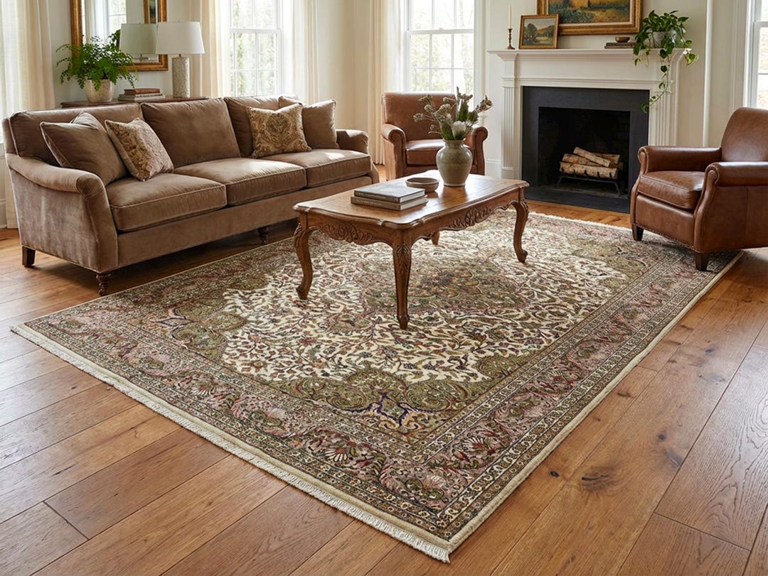 Persian Style Turkish Oushak Area Rug 6.6x9.8 Ft – Cream Olive – Warm ...
