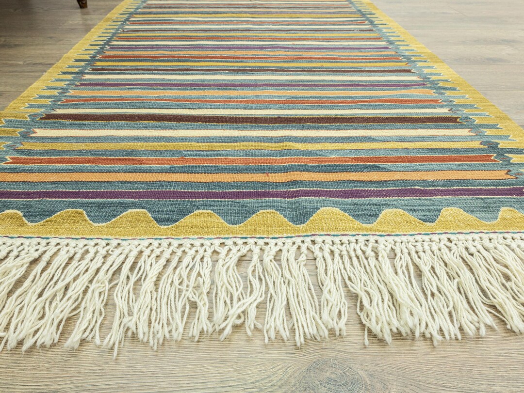 Colorful Striped Turkish Kilim Rug 4x6 Organic Wool – Studio Statement ...