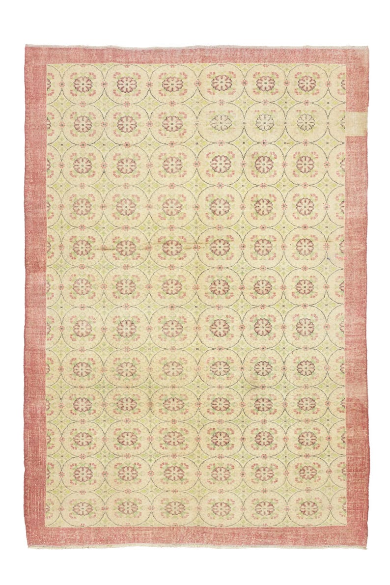 Turkish Oushak Area Rug 7x10.7 Ft – Blush Pistachio Ivory Floral ...