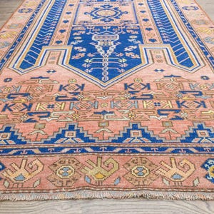 Vintage Caucasian Tribal Rug – Cobalt Blue Golden Peach – Bold Boho ...
