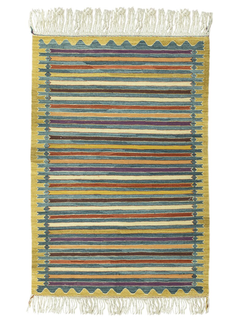 Colorful Striped Turkish Kilim Rug 4x6 Organic Wool – Studio Statement ...
