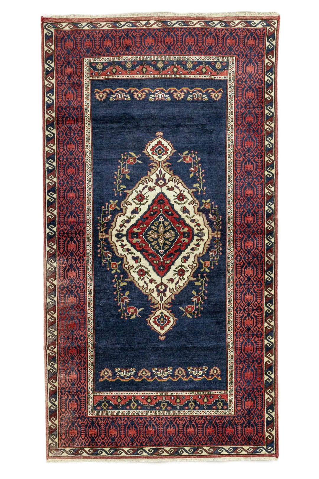 One-of-a-kind Turkish Tribal Rug, Unique Hand Knotted 5'x10' Blue Red ...