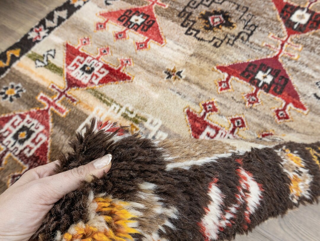 Organic Bohomian Shaggy Turkish Wool Tulu Rug With Geometric Pattern ...