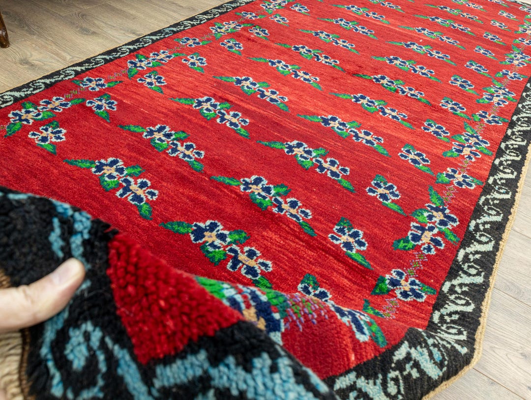Hot Red Blue Green Turkish Wool Rug, Boho Vintage Decor Oushak Floral ...
