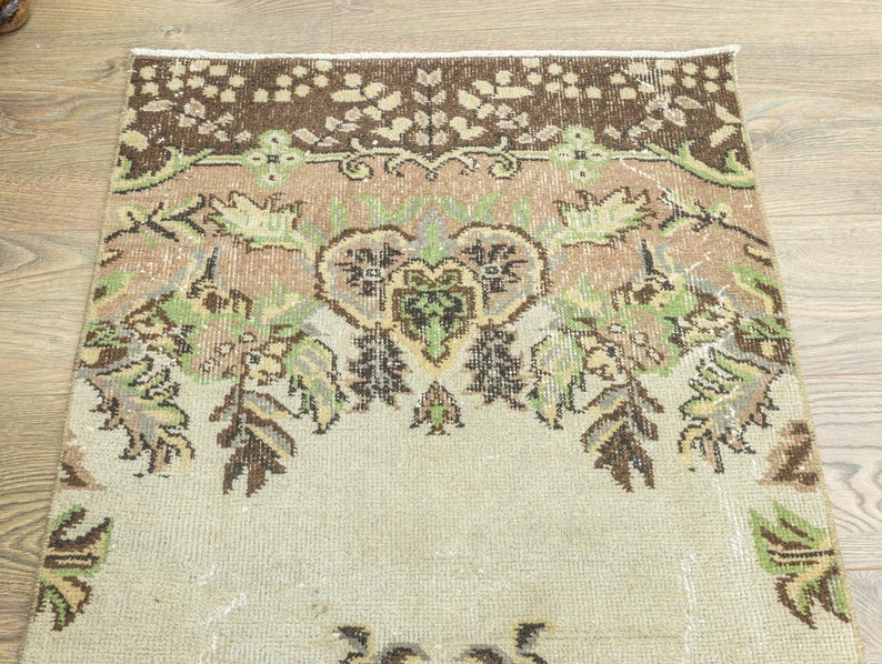 Vintage Turkish Oushak Runner Rug – Rustic Farmhouse Kitchen Sage Green ...