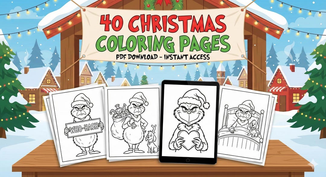 40 Funny Grinch Christmas Coloring Pages | Grinch Holiday Activity Book ...